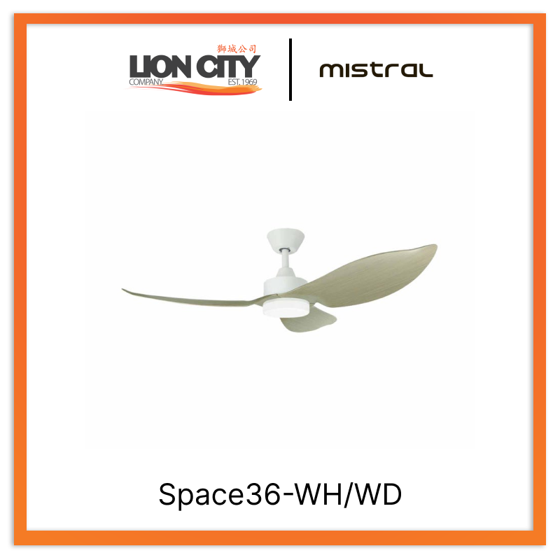 MISTRAL Space36-WH/WD Ceiling Fan-36", 45W White/Wood - Lion City Company