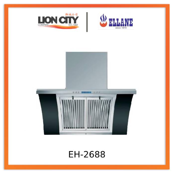 Ellane EH-2688 90cm Stainless Steel Chimney Hood With Arch Glass - Lion ...