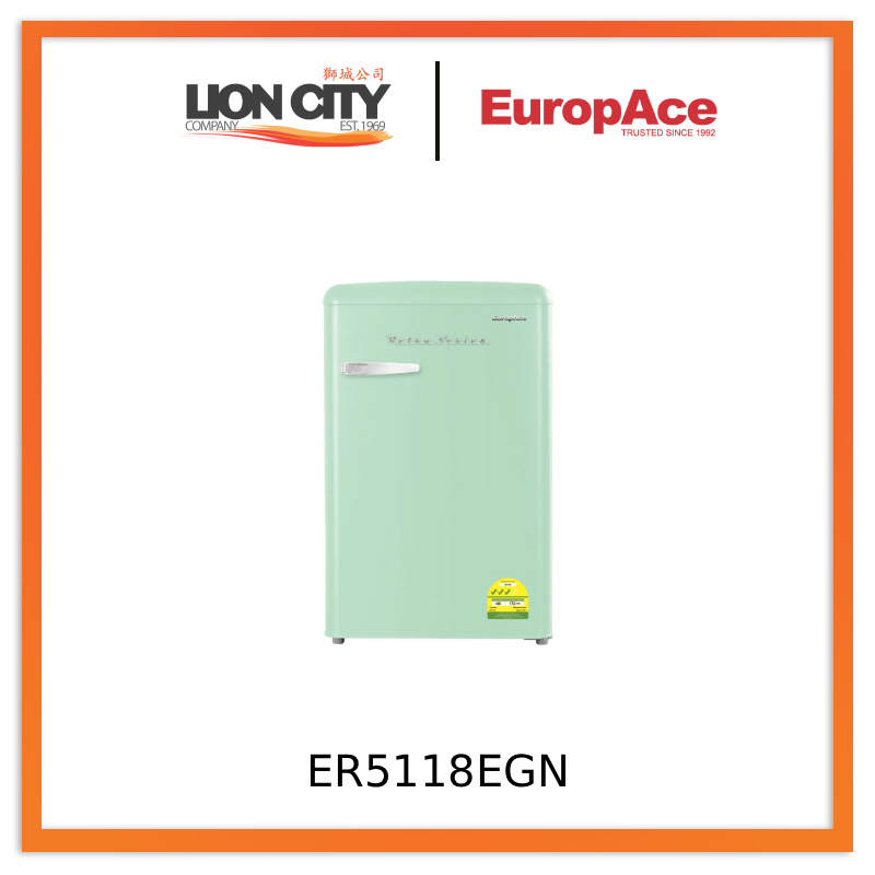 EuropAce ER5118EGN 108L Retro 1 Door Fridge 3 Ticks & Freezer Compartm ...