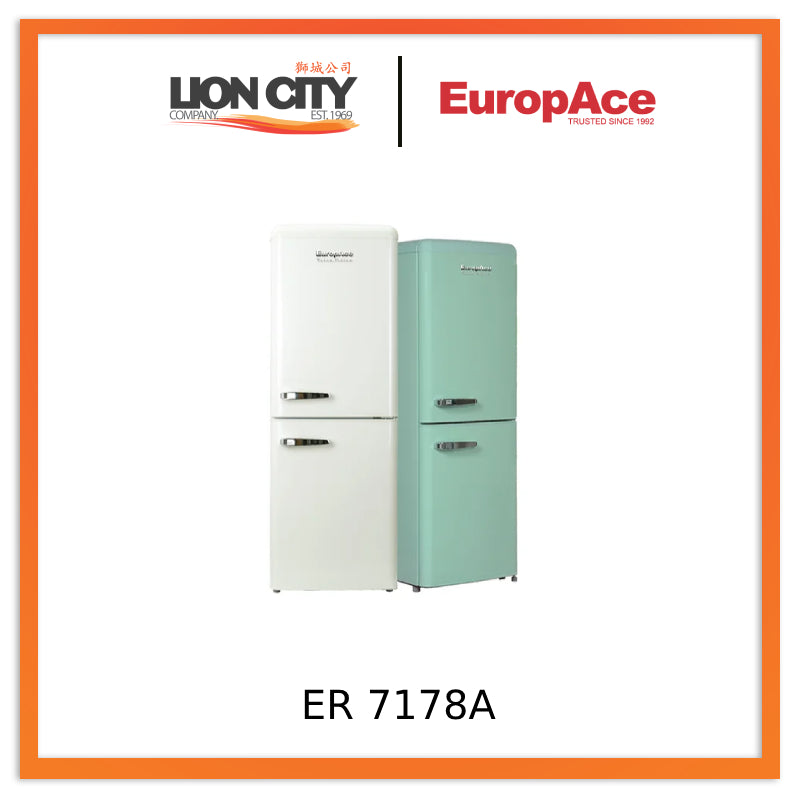 Europace ER 7178A Retro 2-Door Refrigerator in Light Green / Ivory Whi ...