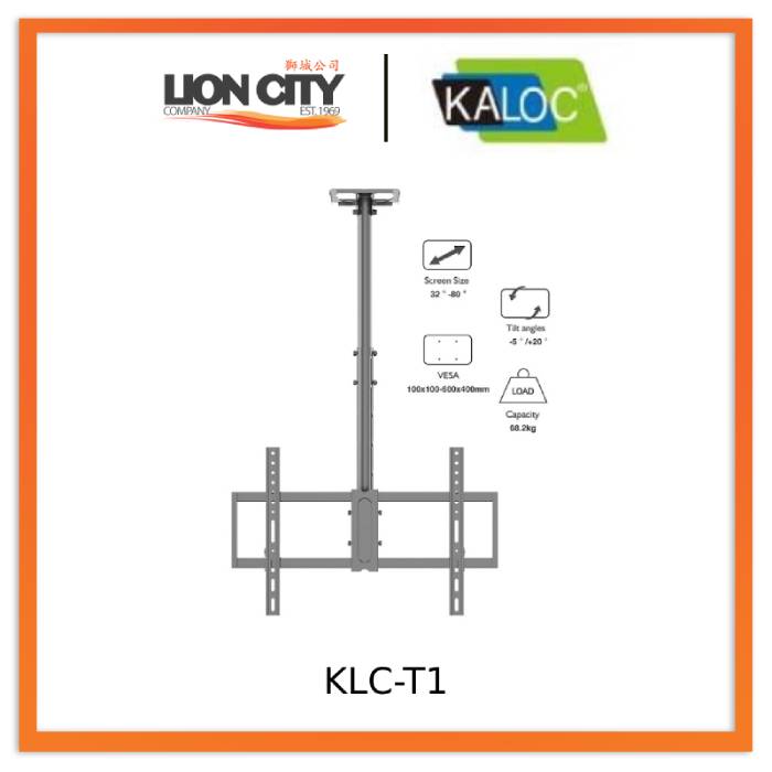 Kaloc KLC-T1 32"-80" Led Lcd Flat penal Ceiling Bracket - Lion City Company
