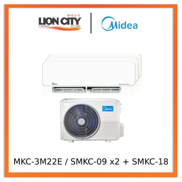 Midea MKC-3M22E / SMKC-09 x2 + SMKC-18 Opal Pro System 3 Aircon (9k X2 ...