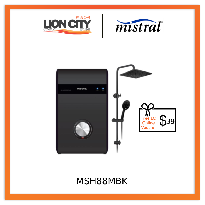 Mistral MSH88MBK Instant Shower Heater with DC Pump - Lion City Company