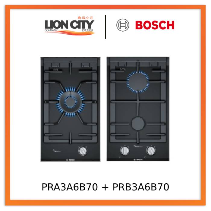 Bosch PRA3A6B70 Series 8 Domino gas hob 30 cm Glass ceramic, Black+PRB ...