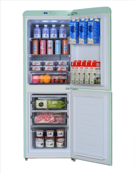 Europace ER 7178A Retro 2-Door Refrigerator in Light Green / Ivory Whi ...