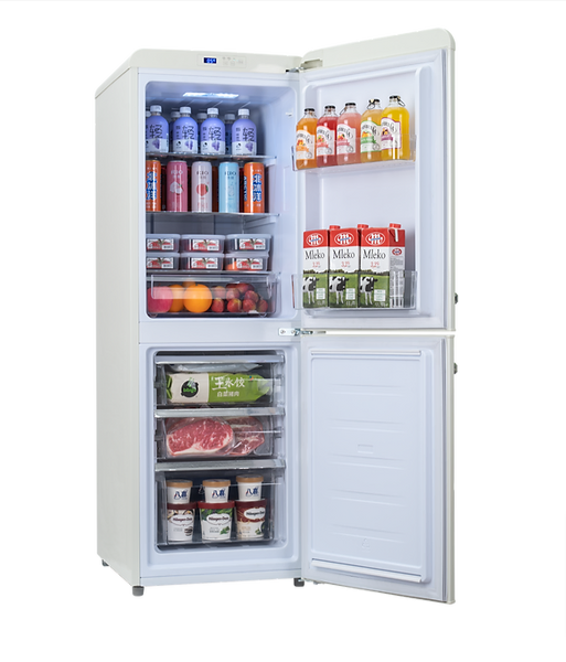 Europace ER 7178A Retro 2-Door Refrigerator in Light Green / Ivory Whi ...