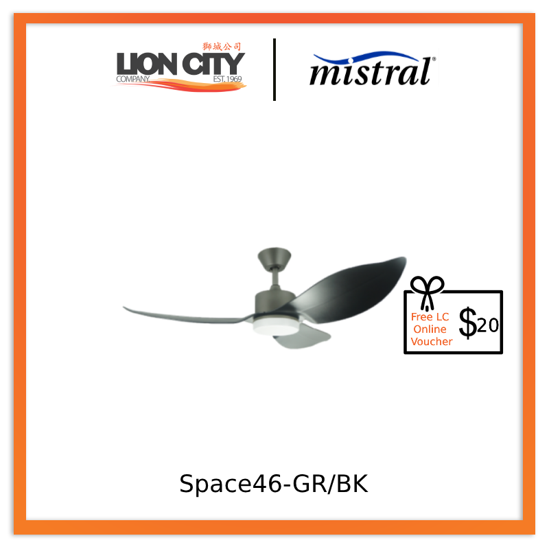 D'FAN SPACE46-GR/BK 46IN CEILING FAN WITH LIGHT (GREY/BLACK) (INSTALLA ...
