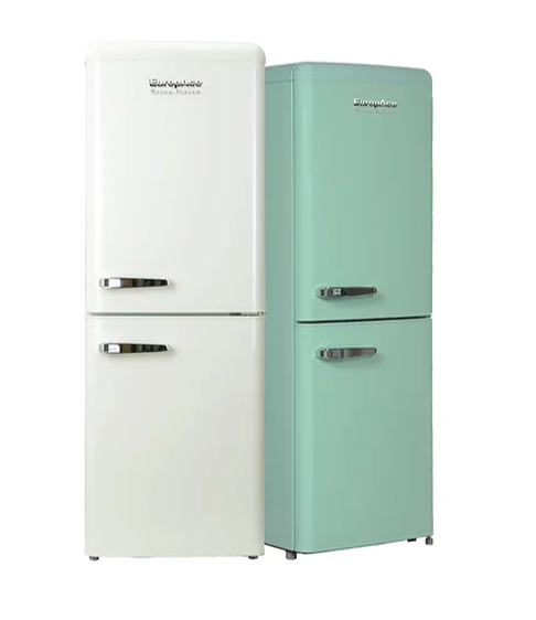 Europace ER 7178A Retro 2-Door Refrigerator in Light Green / Ivory Whi ...