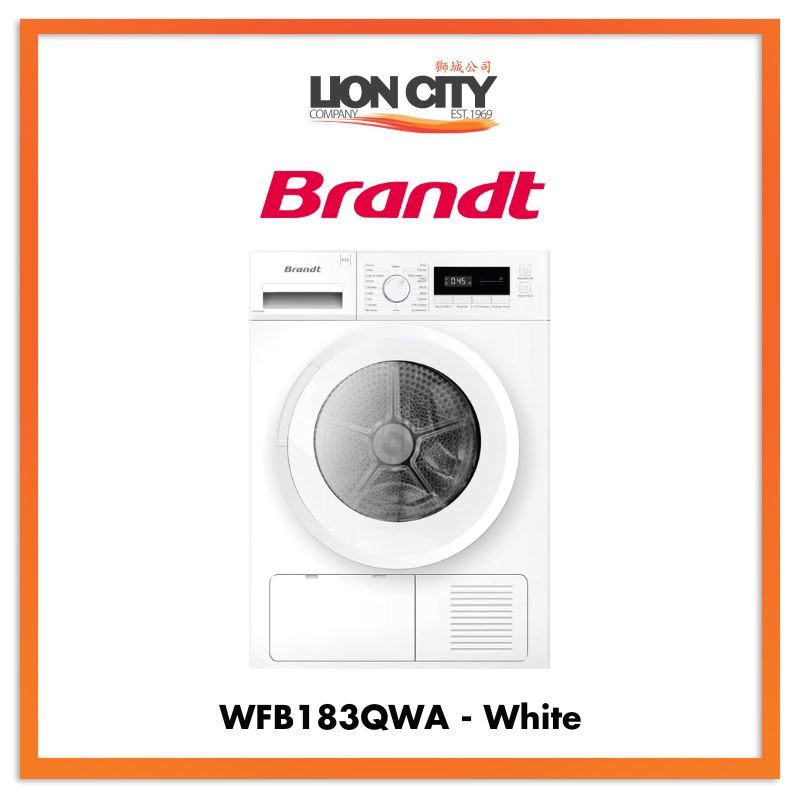 Brandt 8KG Front Load Washing Machine WFB183QWA - White - Lion City Company