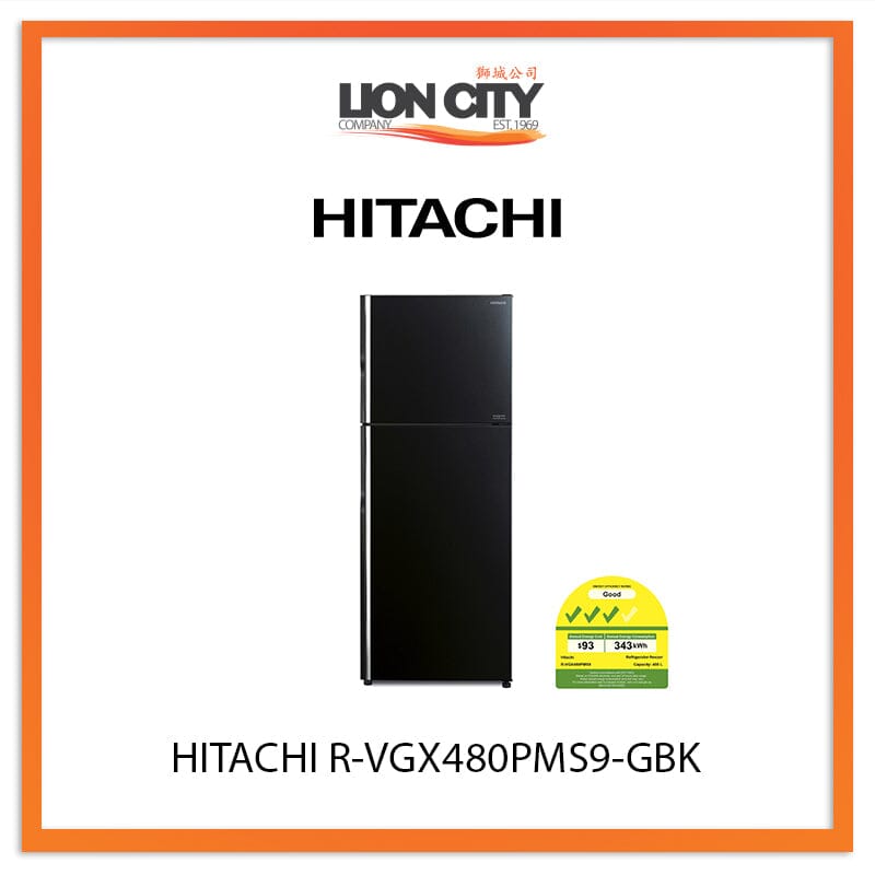HITACHI 407L 2 DOOR FRIDGE R-VGX480PMS9-GBK - Lion City Company