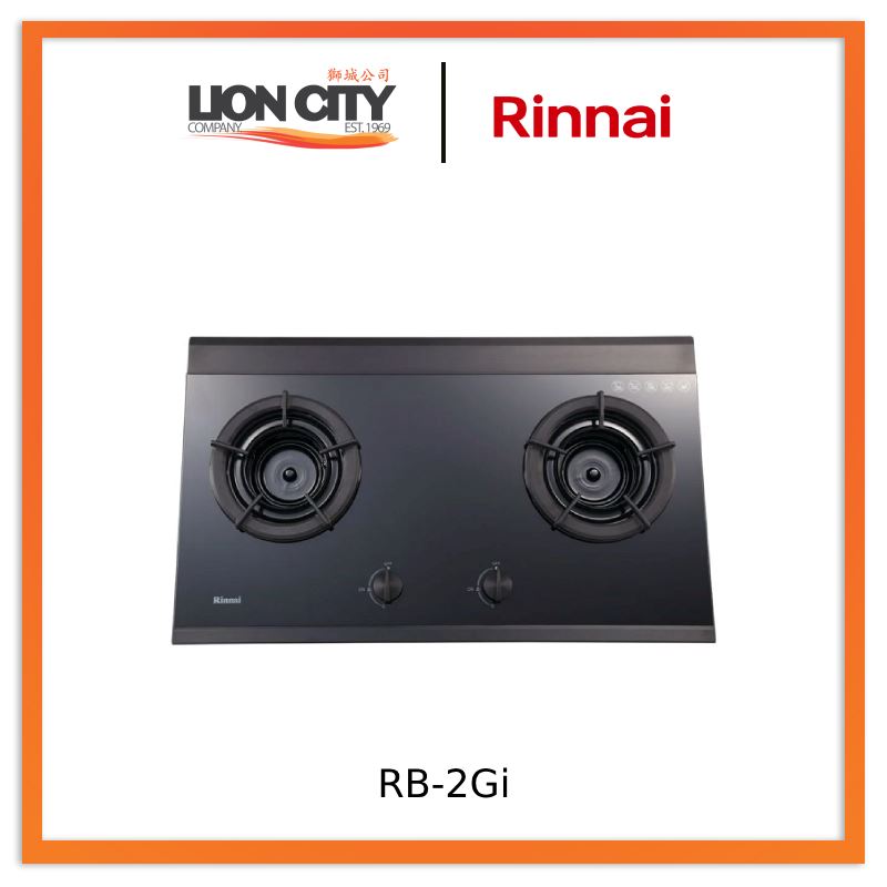 Rinnai RB-2Gi 2 Inner Burner Built-In Hob Tempered Glass (Black) Top P - Lion City Company