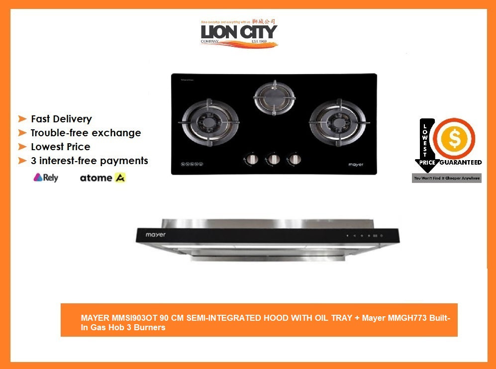 MAYER MMSI903OT 90 CM SEMI-INTEGRATED HOOD WITH OIL TRAY + Mayer MMGH7 ...